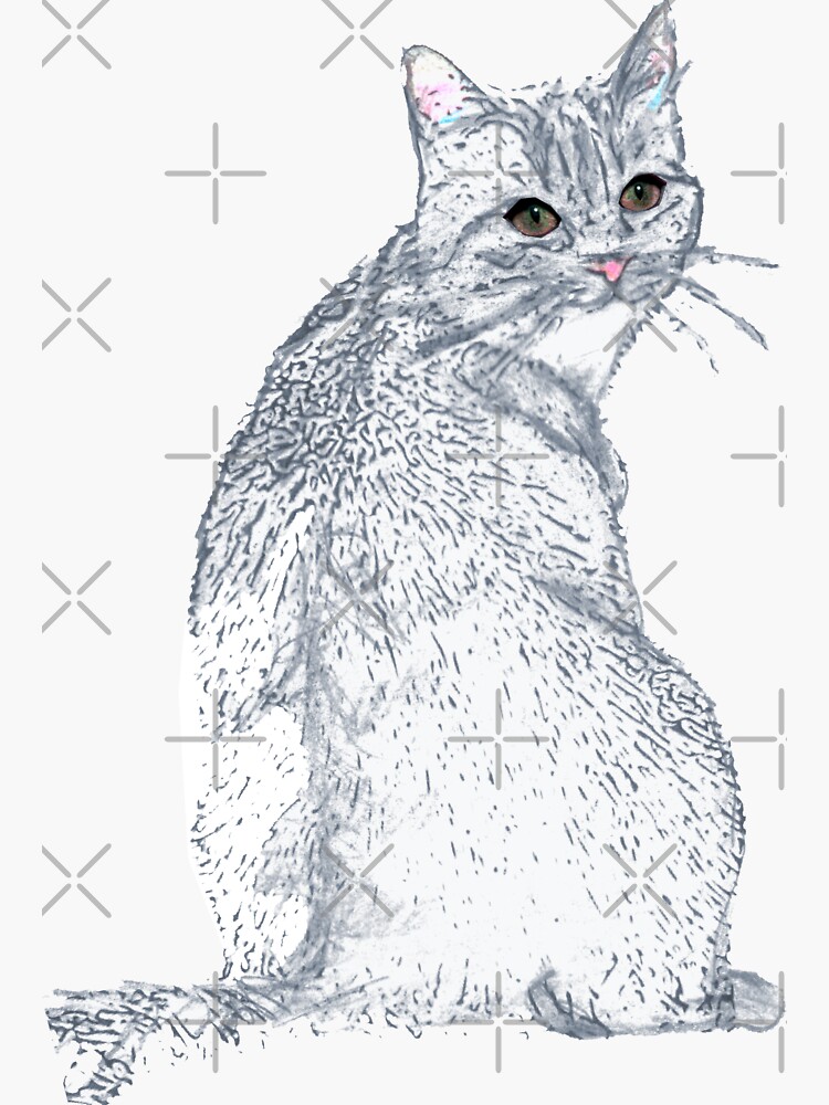 Pegatina «Dibujo original de lápices de colores - Gato - mirando hacia ...