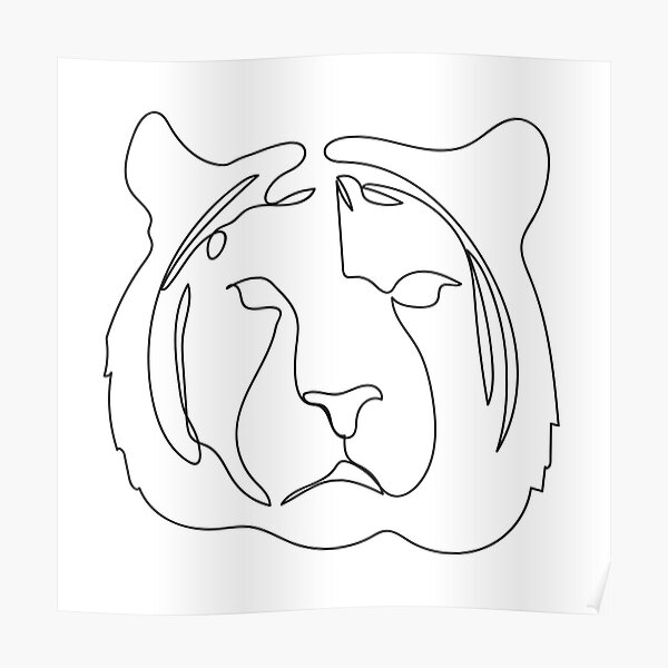 "Minimalist One Line Drawing Sunda Tiger Face" Poster for Sale by ...