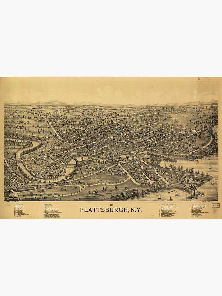 "Aerial Map of Plattsburgh New York (1899)" Sticker for Sale by ...
