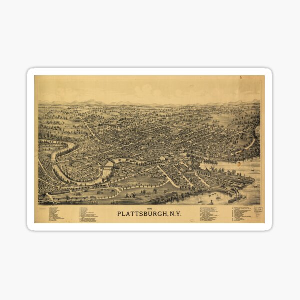 "Aerial Map of Plattsburgh New York (1899)" Sticker for Sale by ...