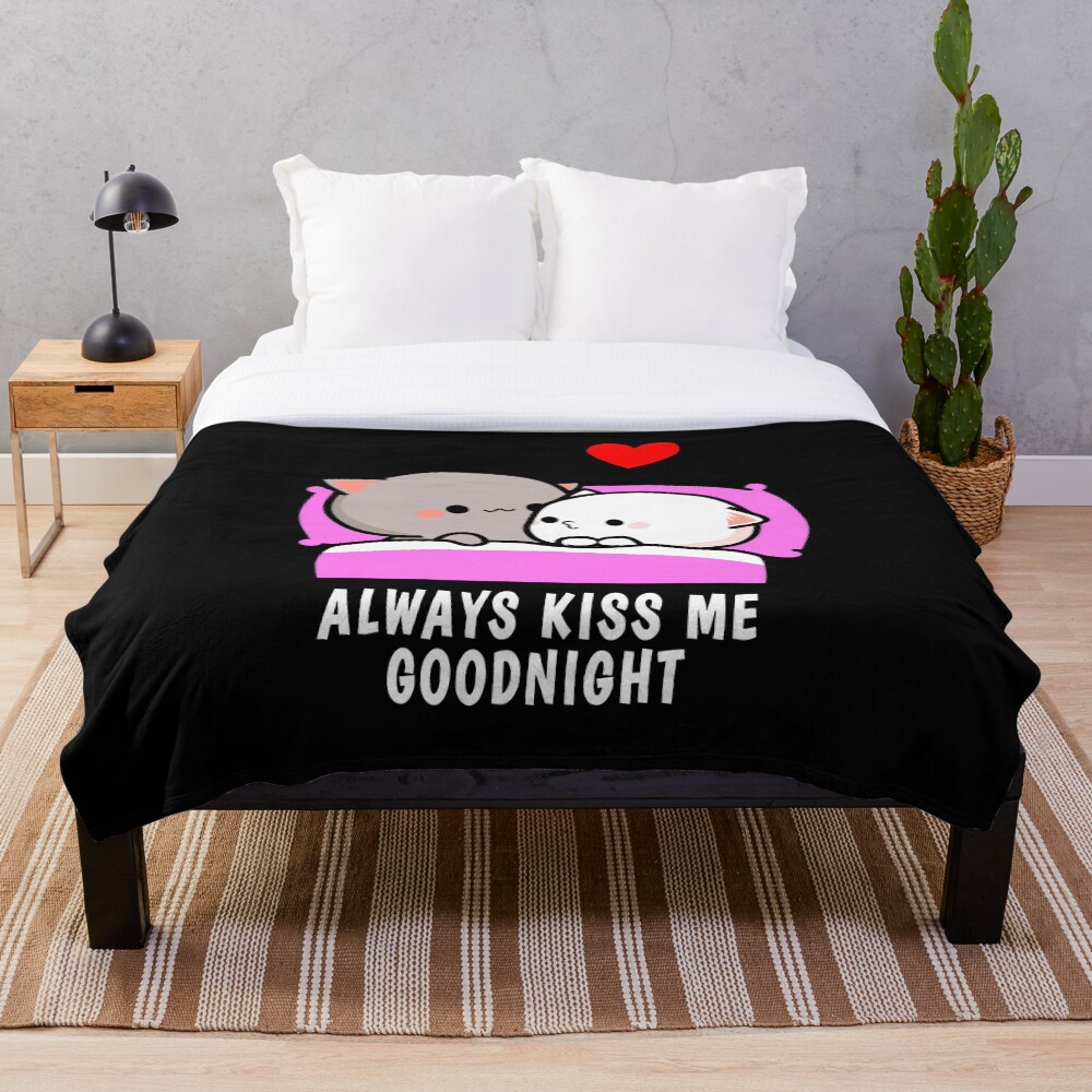 Peach Cat And Goma Always Kiss Me Goodnight Throw Blanket For Sale By Tommytbird Redbubble