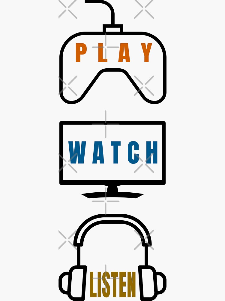 "Play Watch Listen" Sticker for Sale by renderhome | Redbubble