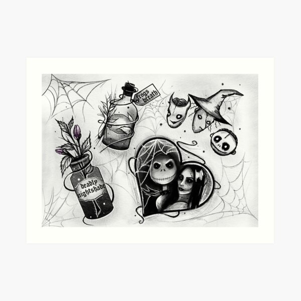 "The Nightmare before Christmas inspired tattoo flash" Art Print for ...