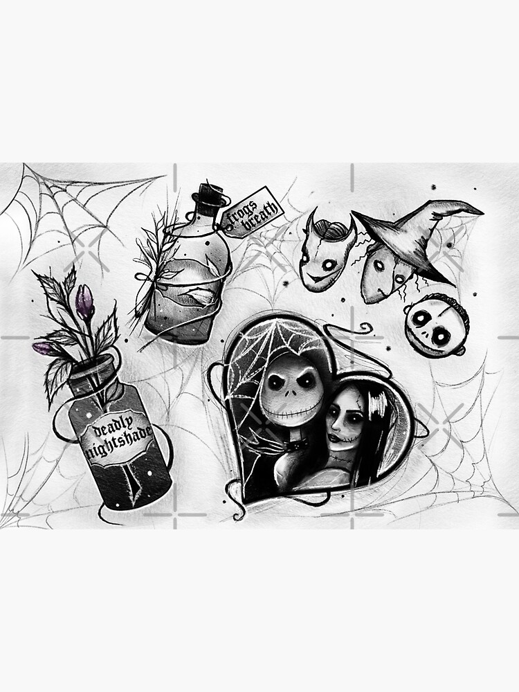 "The Nightmare before Christmas inspired tattoo flash" Sticker for Sale ...