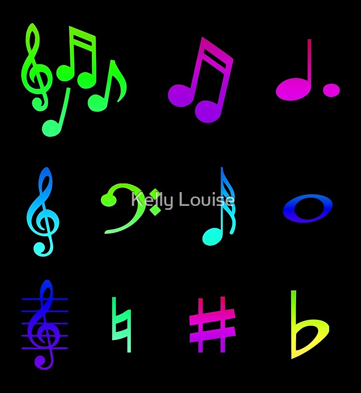 "Neon Music Notes" by Kelly Louise | Redbubble