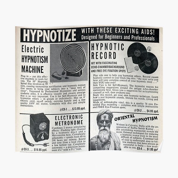 "Hypnotize - Vintage Retro Hypnotization Aids Ad" Poster by elevens ...