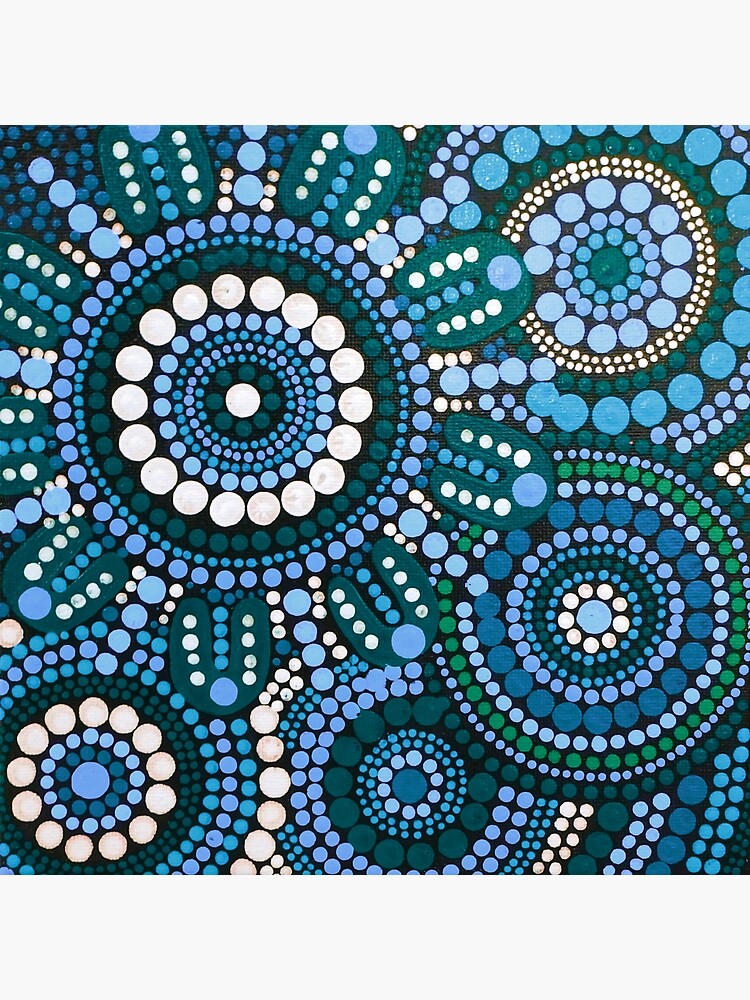 "Australian Aboriginal Art Turquoise Blue Pattern Family Gathering ...