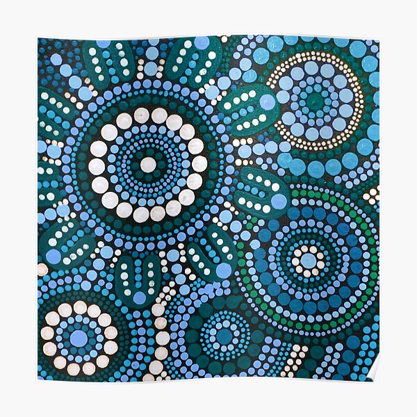 "Australian Aboriginal Art Turquoise Blue Pattern Family Gathering ...