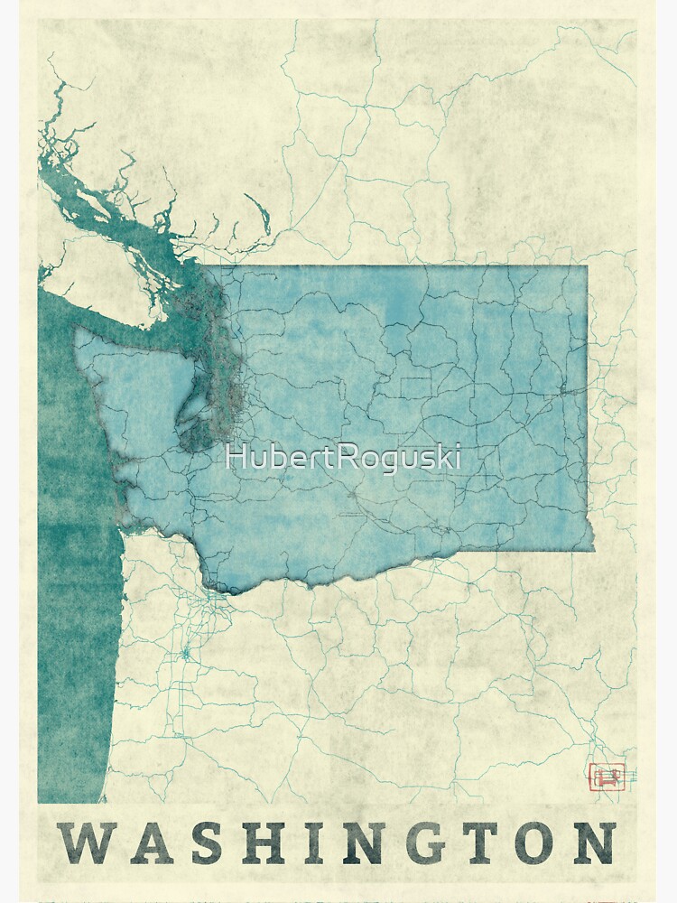 "Washington State Map Blue Vintage" Sticker for Sale by HubertRoguski ...