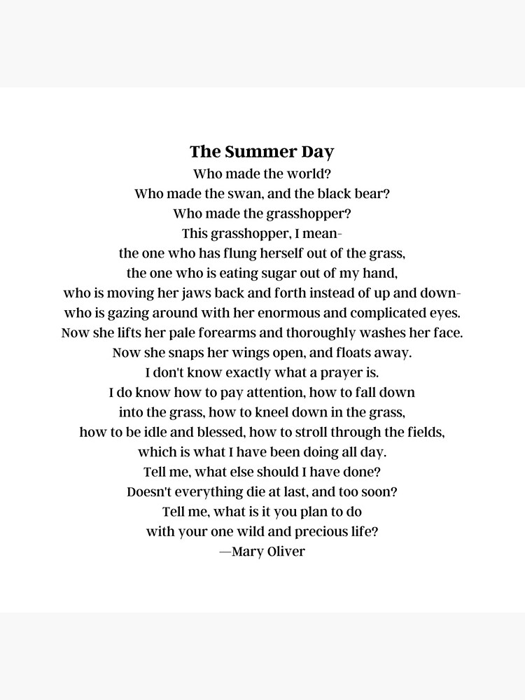 "Mary Oliver Summer Day Poem" Acrylic Block for Sale by HighSociety00 ...