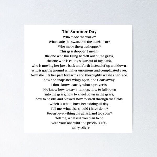 "Mary Oliver Summer Day Poem" Poster for Sale by HighSociety00 | Redbubble