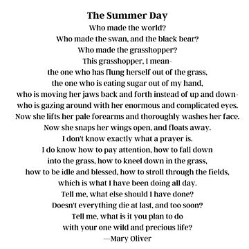 "Mary Oliver Summer Day Poem" Greeting Card for Sale by HighSociety00 ...