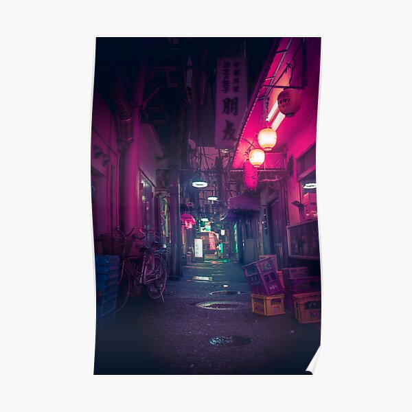 "Synthwave Tokyo Neon Underworld Red Lantern in narrow dark alley ...