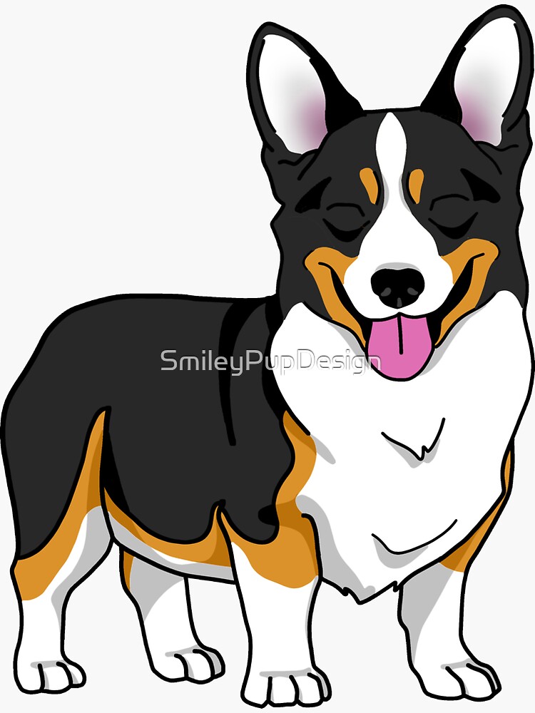 "Corgi, Tri-color 2" Sticker for Sale by SmileyPupDesign | Redbubble