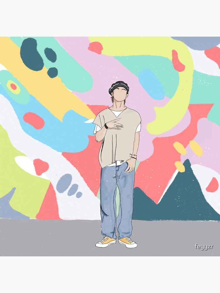 "BTS 방탄소년단 - Dynamite Taehyung V Peace sign" Sticker by feyyzr | Redbubble