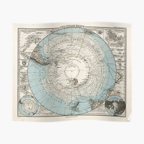 "Antarctica, 1894 Vintage South Pole Map" Poster for Sale by gin-nek ...