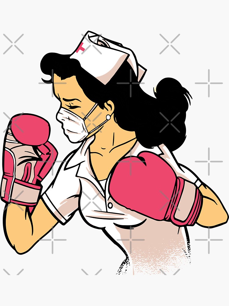 "Black Hair Boxing Nurse With Mask" Sticker for Sale by ShaneCork91 ...