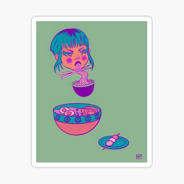 "Noodle girl in pink " Sticker for Sale by torifelice | Redbubble