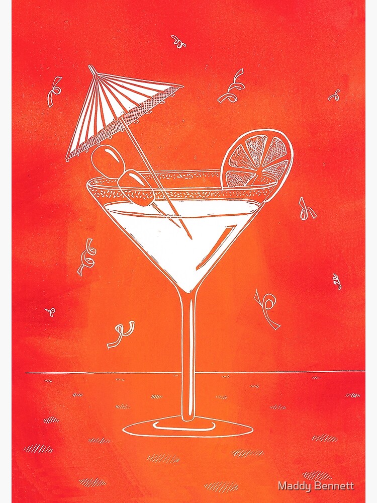 "Cocktail Linocut in Orange " Poster by Maddybennettart | Redbubble