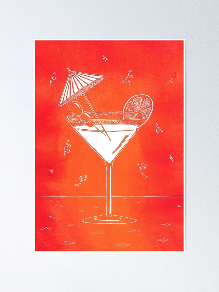"Cocktail Linocut in Orange " Poster by Maddybennettart | Redbubble