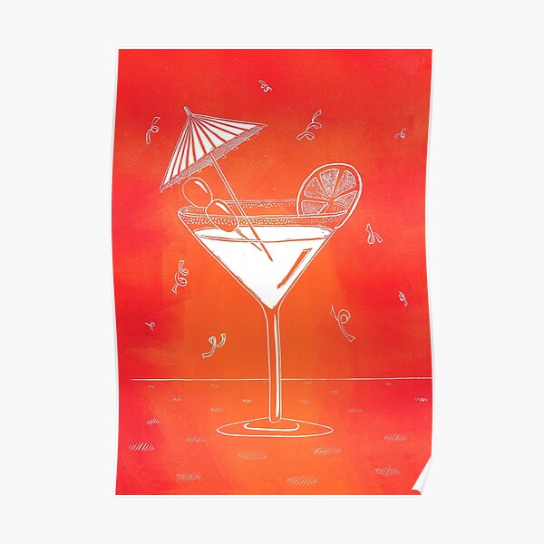 "Cocktail Linocut in Orange " Poster by Maddybennettart | Redbubble