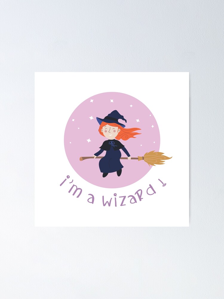 "Cute little wizard on a magic broom " Poster by jeebe | Redbubble
