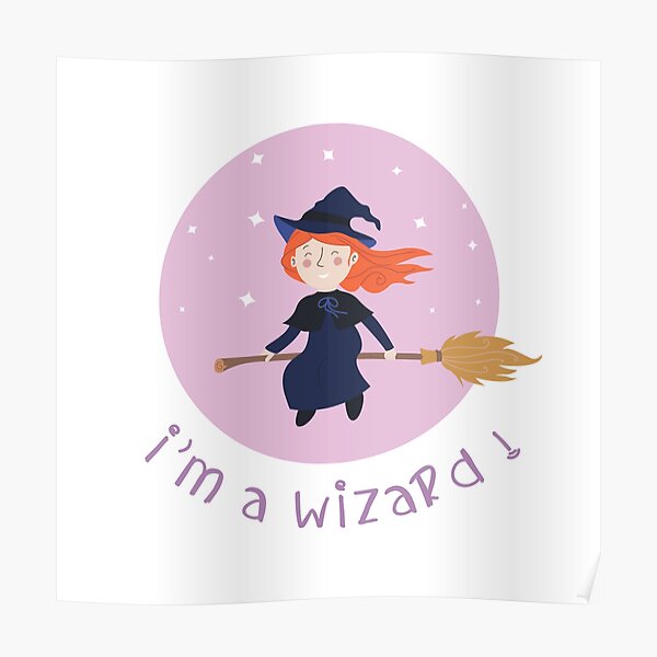 "Cute little wizard on a magic broom " Poster by jeebe | Redbubble