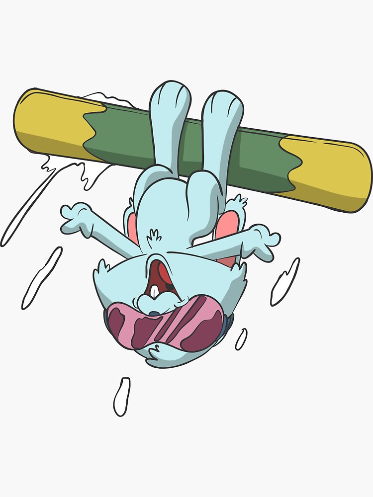 "Rabbit upside down on snowboard" Sticker by ansgarhugo | Redbubble