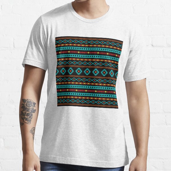 "Aztec Teal Reds Yellow Black Mixed Motifs Pattern" T-shirt for Sale by ...