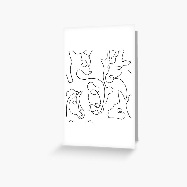 "Abstract Zoo Animals Singular Line Drawing" Greeting Card for Sale by ...