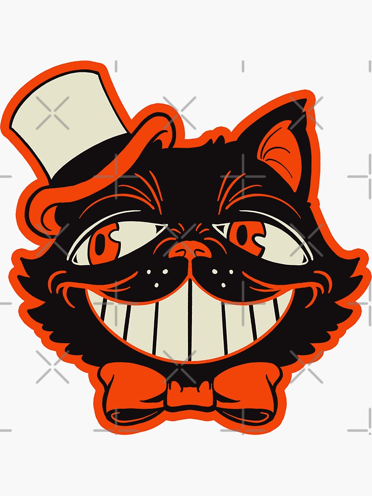 "Retro Vintage Halloween Dandy Black Cat Grinning Face with Top Hat ...