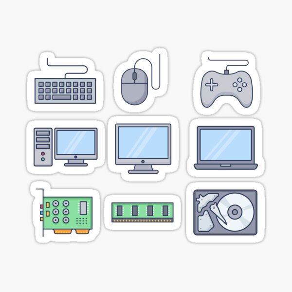 "Computer stickers pack: keyboard, mouse, gamepad, desktop, monitor ...