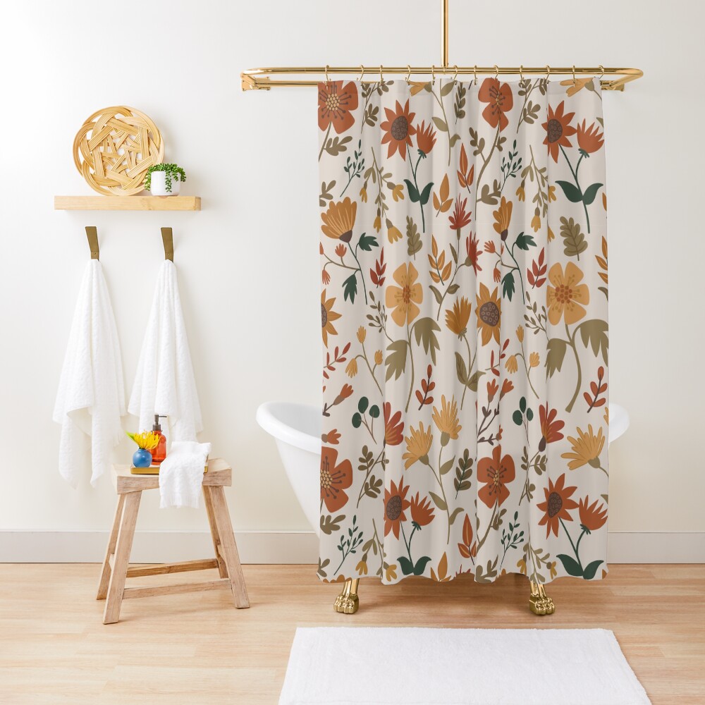 "Fall Foliage Floral and Leaf Print Mustard, Orange, Rust" Shower ...