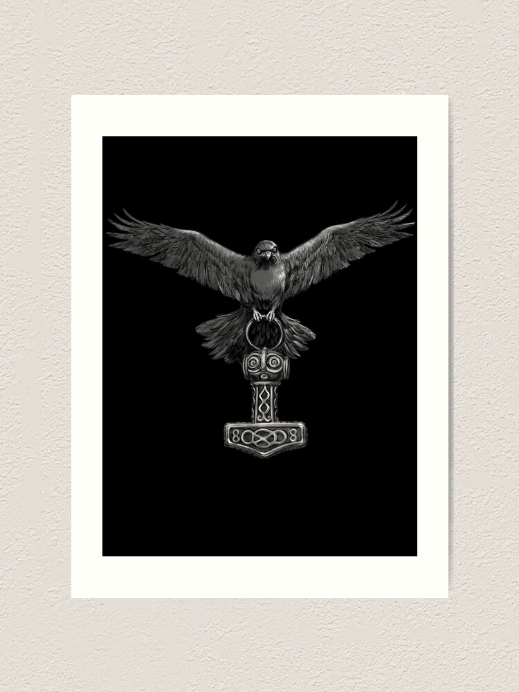 "Vikings Odin Raven with Thor Mjolnir Hammer &" Art Print by Raphael ...