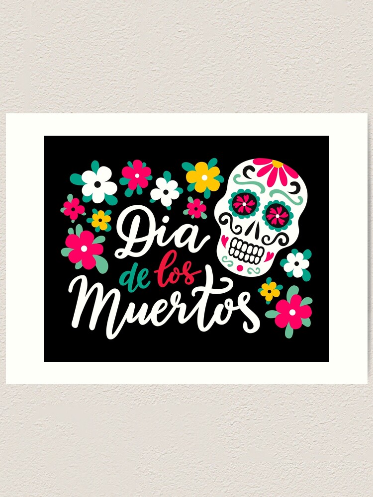 "Mexican Day of the Dead sugar skull with lettering phrase in spanish ...