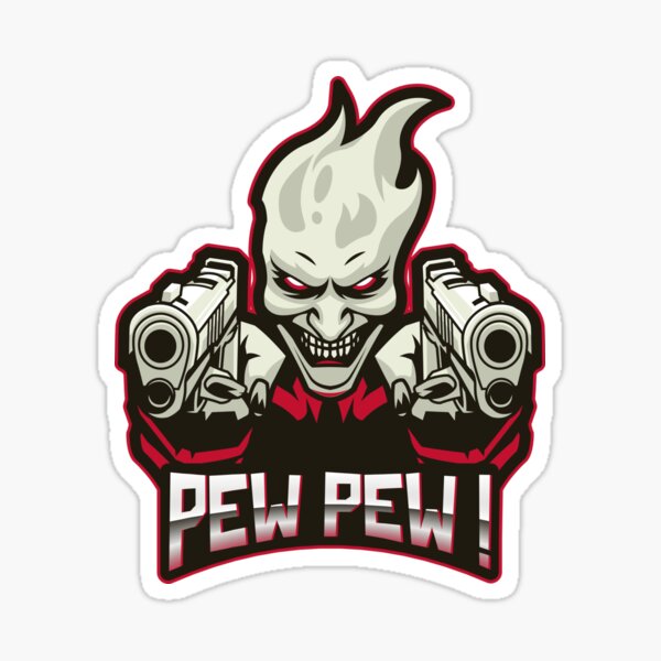 "Halloween Scary Cartoon Character Pointing Guns Pew Pew" Sticker for ...