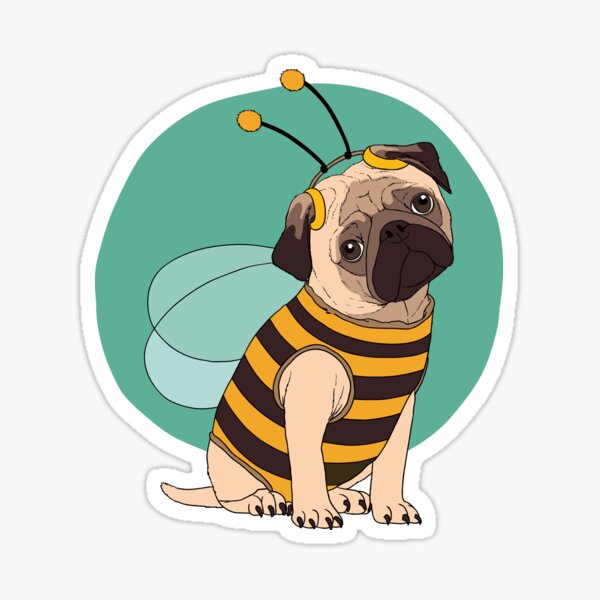 "Funny Pug Wearing Halloween costume Bee" Sticker for Sale by ...