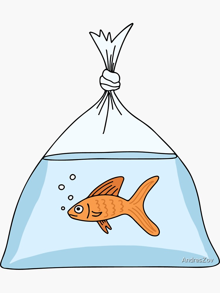 "Little Cute Fish in a Bag Motivational Illustration " Sticker for Sale ...