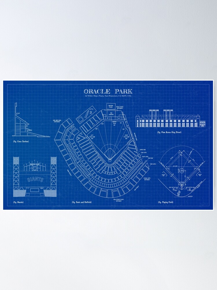 "Oracle Park - Blueprint" Poster for Sale by BLUE GALAXY DESIGNS ...