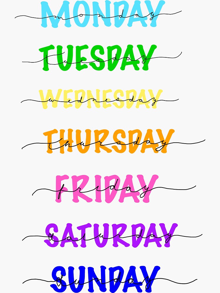 "Days of the week stickers" Sticker for Sale by SerenaTheorist | Redbubble