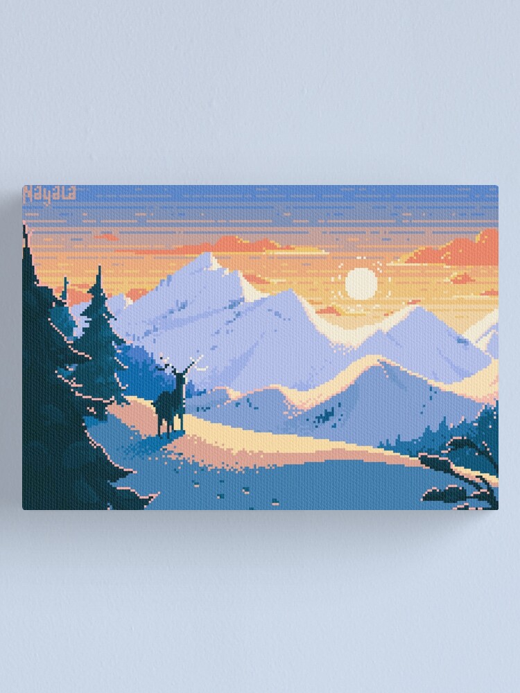 "Sunrise on snowy mountains in pixel art" Canvas Print by Nayala-Art ...