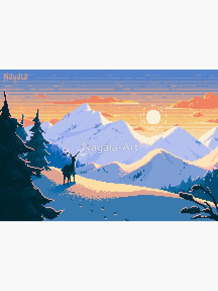 "Sunrise on snowy mountains in pixel art" Canvas Print by Nayala-Art ...