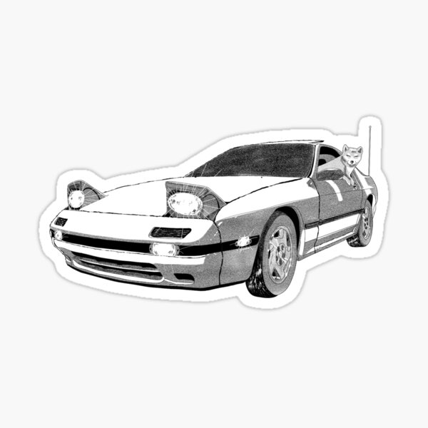 "Mazda RX7 with Shiba, Anime Style" Sticker by vedabladey | Redbubble
