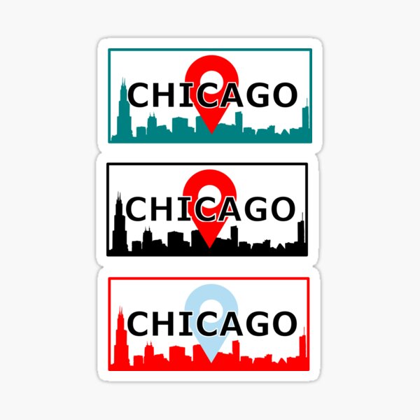 "Chicago City Skyline with Location Icon" Sticker for Sale by Nxt-Lvl ...