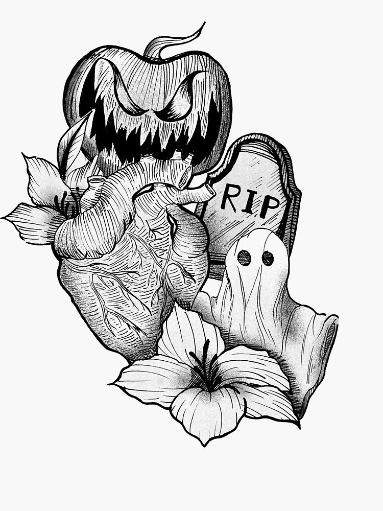 "Spooky Sketch (outline)" Sticker for Sale by LMC-Designs | Redbubble
