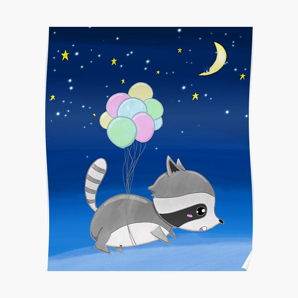 "Cute Floating Raccoon Artwork" Poster by Bigz-T | Redbubble