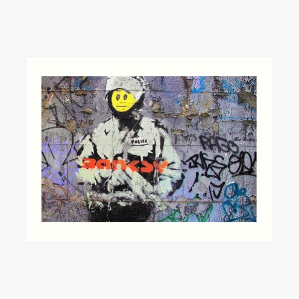 "Banksy Original Mural Riot Police Smiley" Art Print for Sale by WE-ARE ...