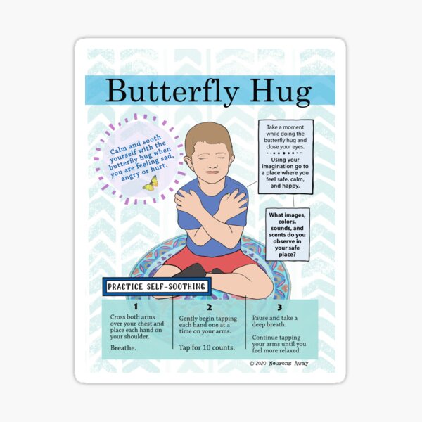 "Butterfly Hug Poster- Coping skills " Sticker for Sale by Neurons Away ...