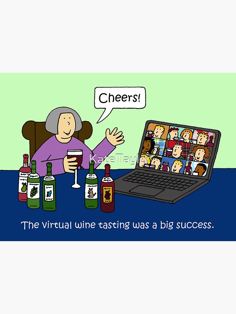 "Covid 19 Virtual Wine Tasting Cartoon" Sticker by KateTaylor | Redbubble
