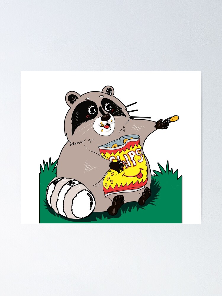 "Raccoon eating chips." Poster for Sale by Cartoon-animals | Redbubble